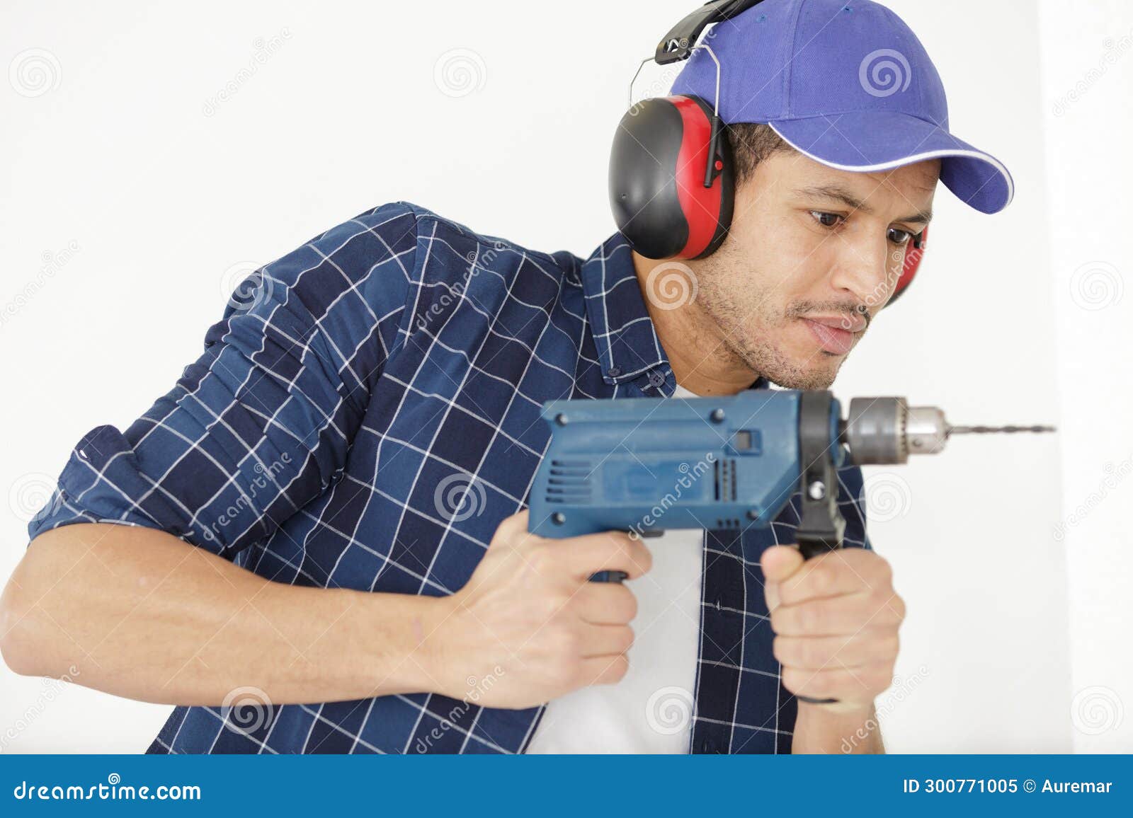 Worker Man Drilling in Concrete on Construction Site Stock Image ...