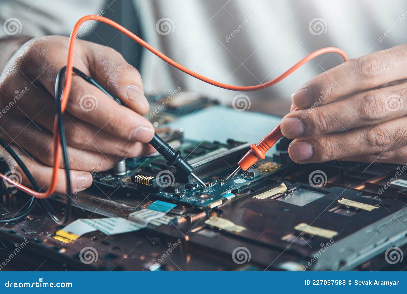 Worker Man Hand Tester with Computer. Stock Photo - Image of technology ...
