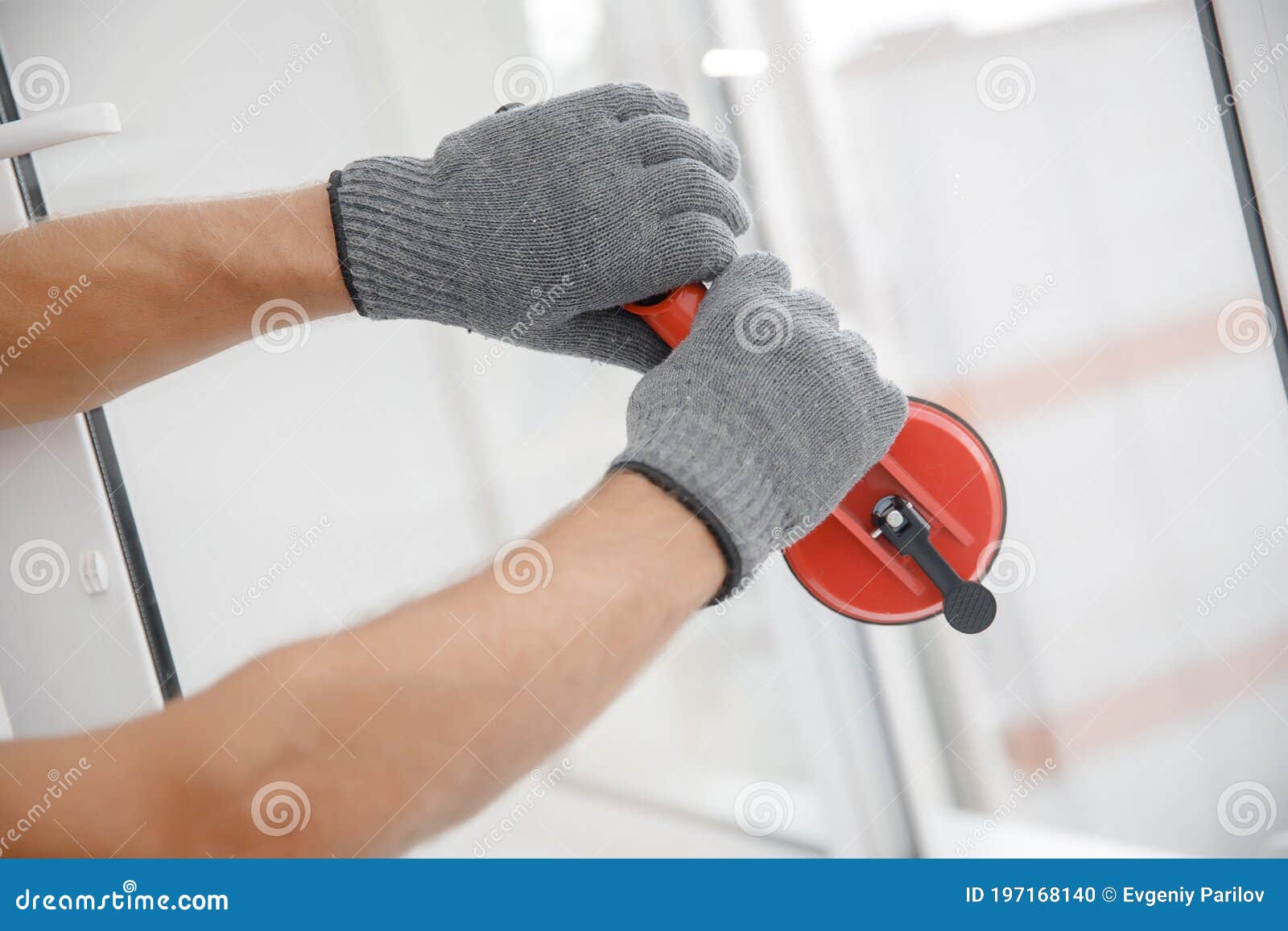 Worker Man Installs Plastic Windows and Doors with Double-glazed White ...