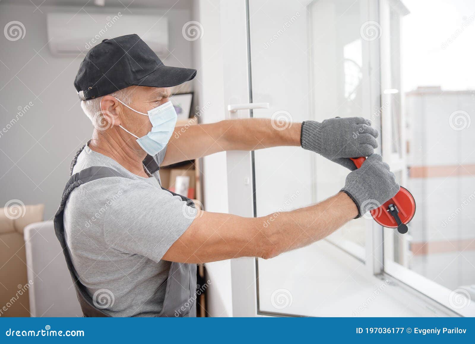 Worker Man Installs Plastic Windows and Doors with Double-glazed White ...