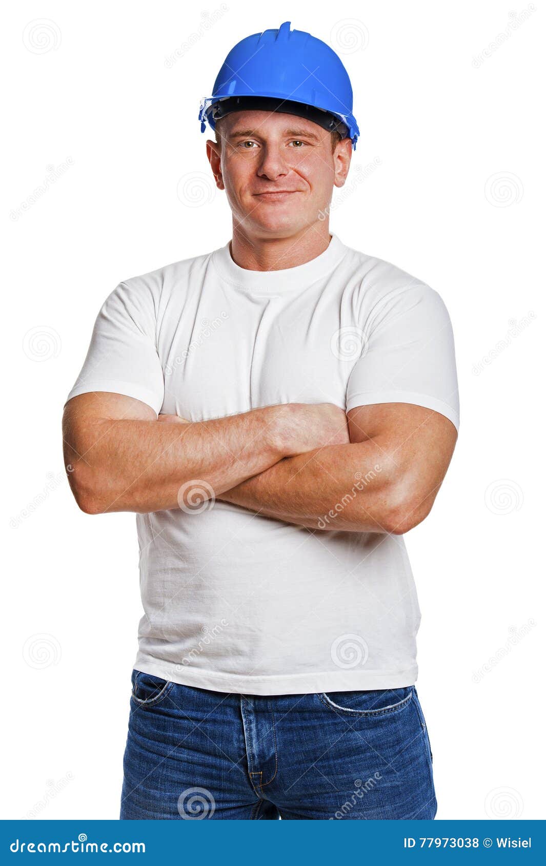 Worker Man Isolated with Helmet and Smiling. Stock Photo - Image of ...