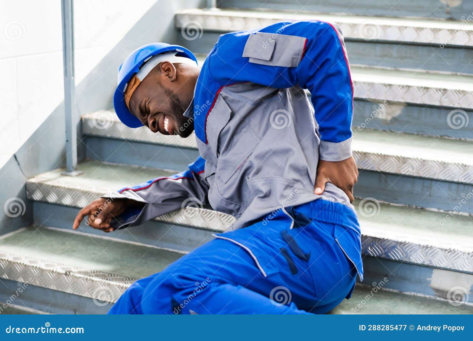 Worker Man Lying on Staircase Stock Image - Image of staircase, injury ...