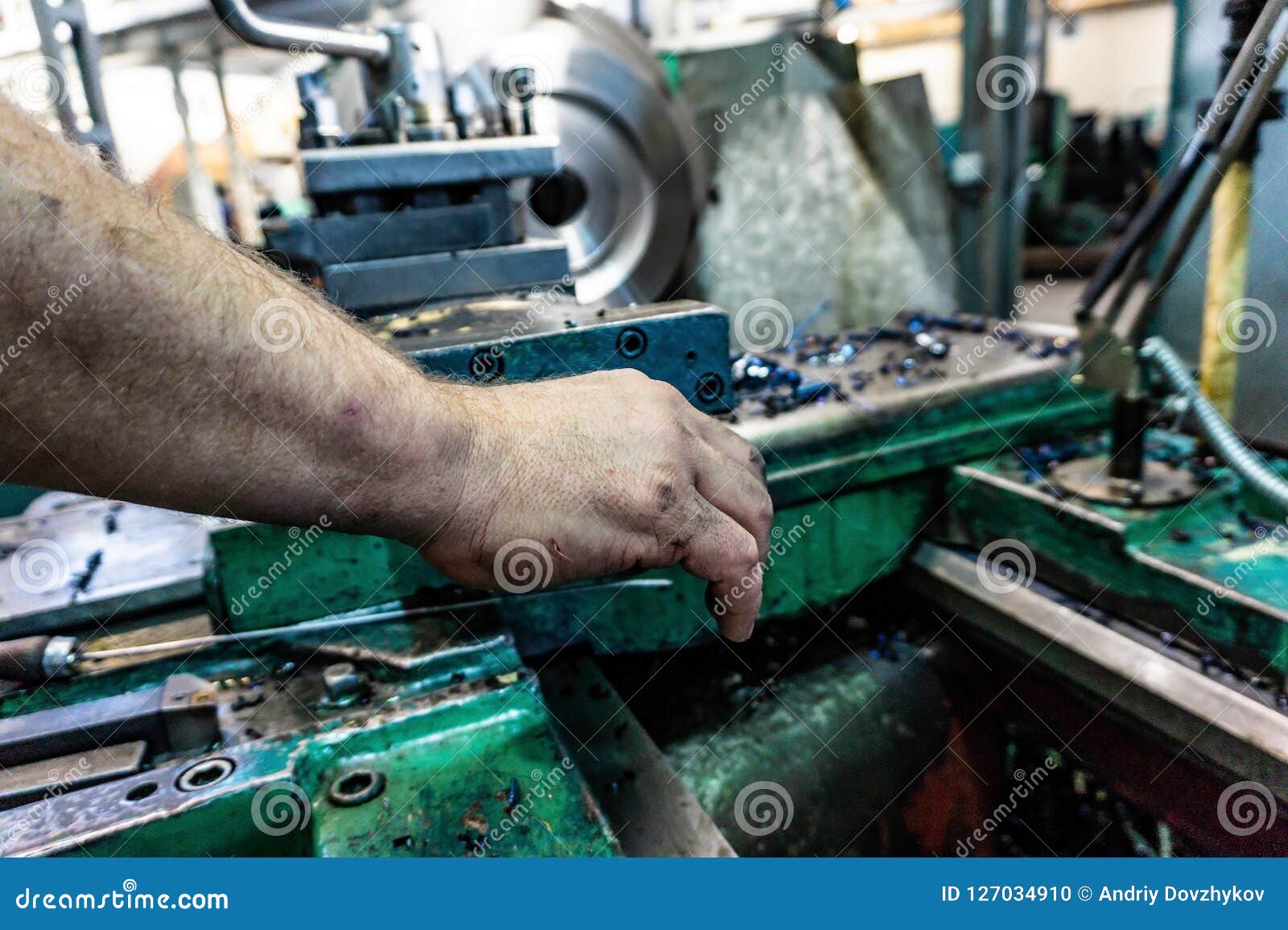 The Worker, the Man, Makes Mechanical Actions of the Machine Control ...