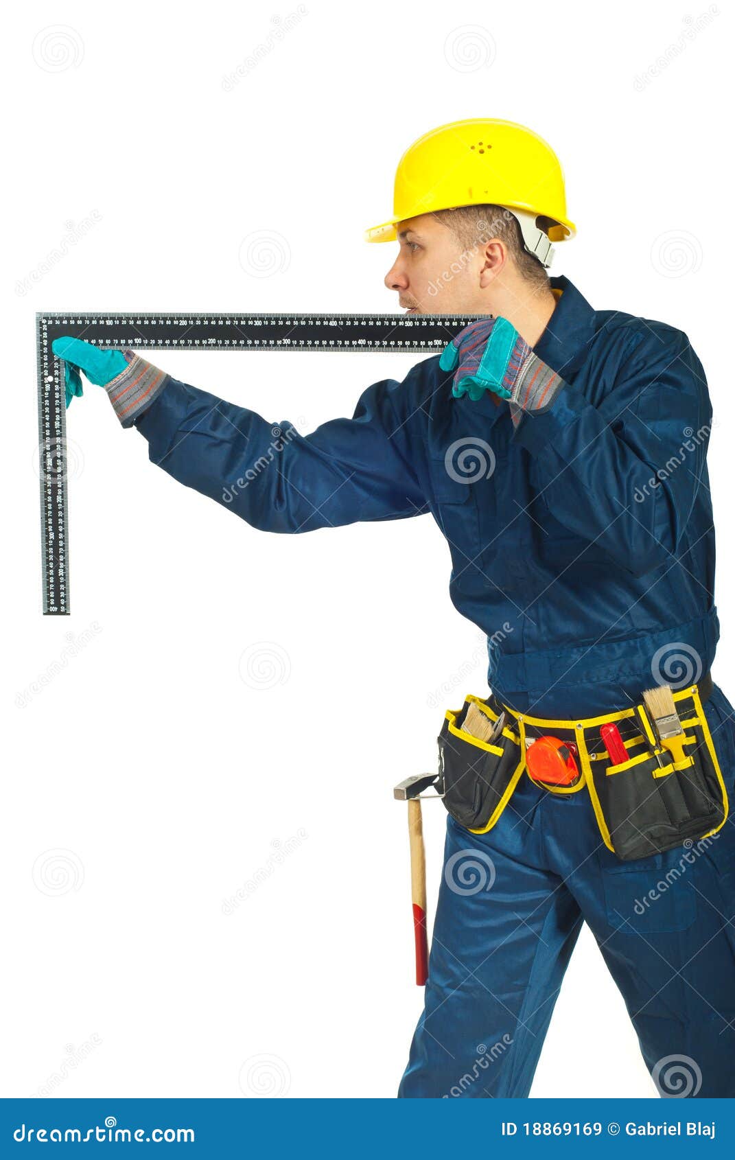 Worker Man Measure With L Square Ruler Royalty-Free Stock Photo ...