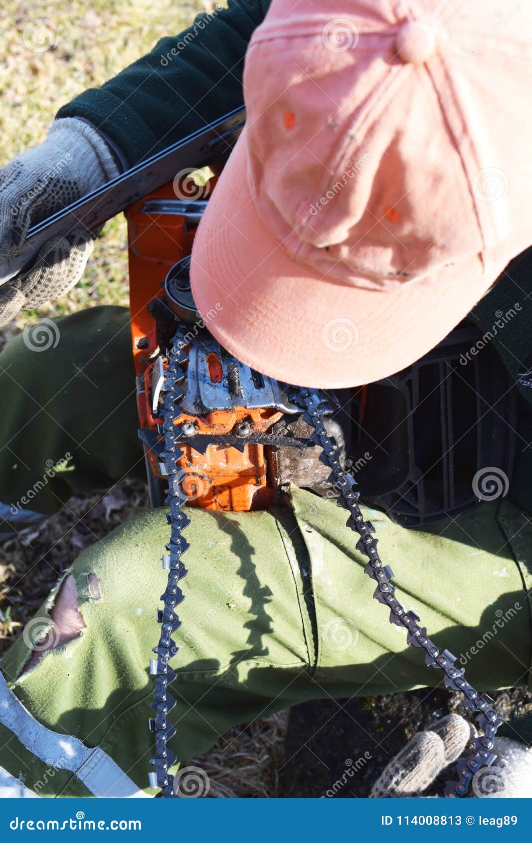 Worker Preparing Chainsaw for Work Stock Image - Image of professional ...
