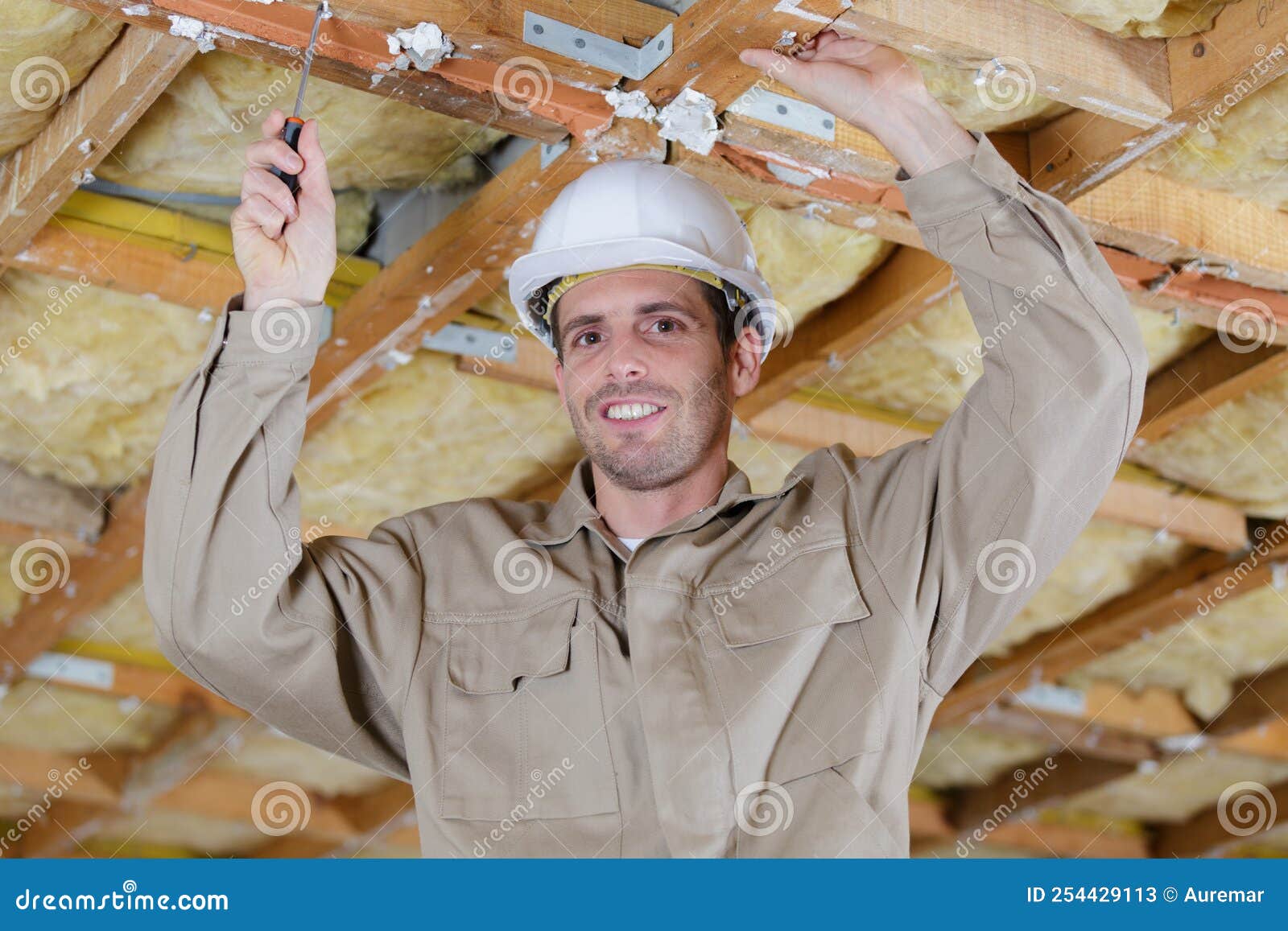 Worker Man Working on Ceiling Stock Image - Image of fixing, lamp ...