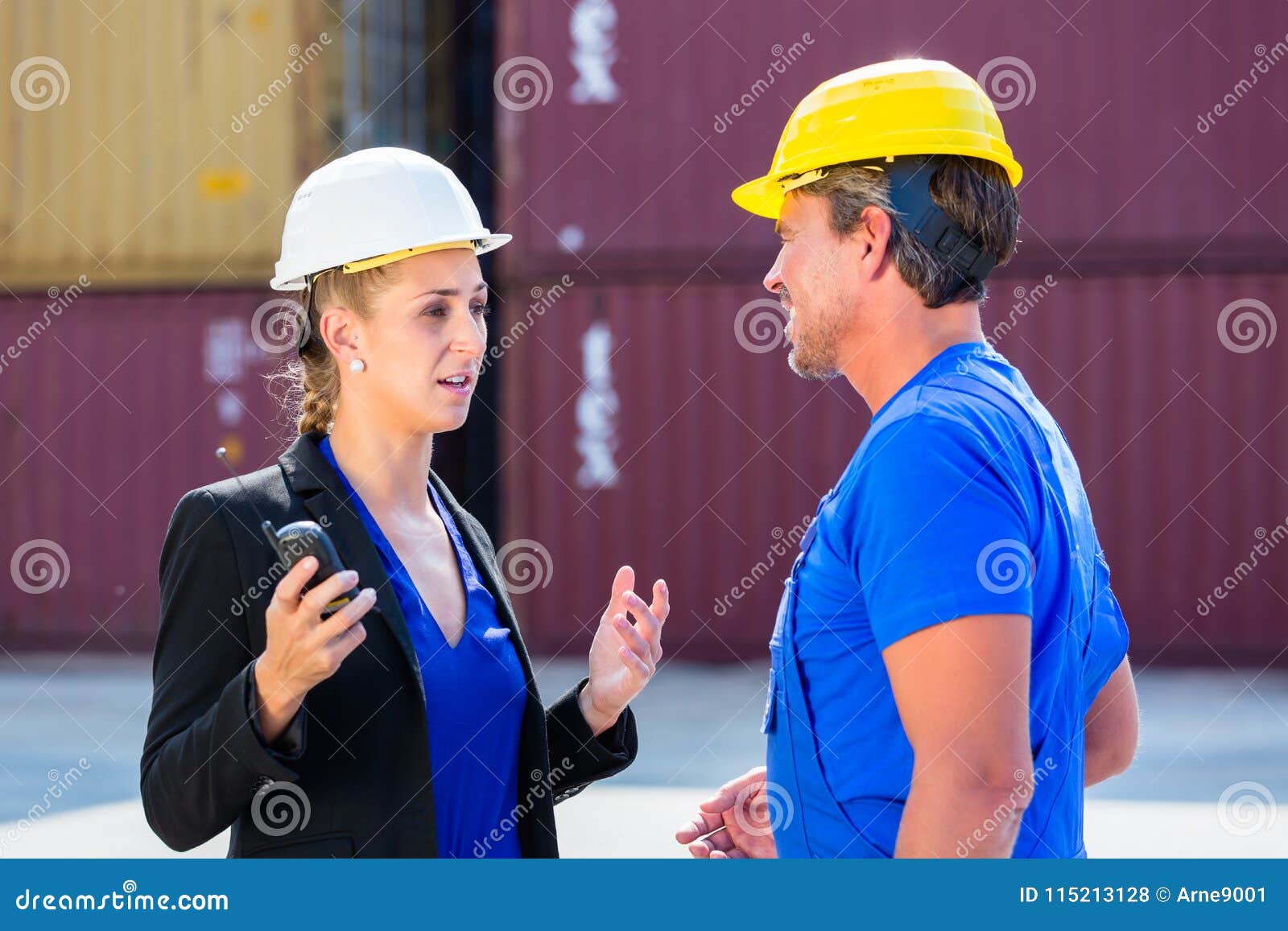 Worker and Manager on Container Terminal of Port Stock Photo - Image of ...