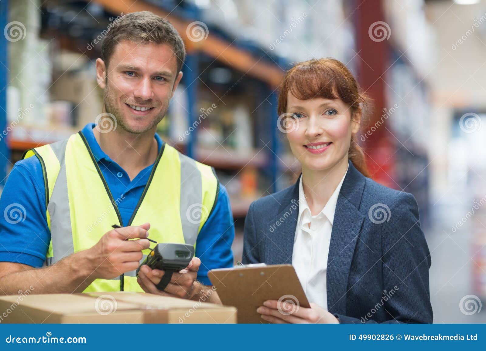 Worker and Manager Scanning Package in Warehouse Stock Photo - Image of ...