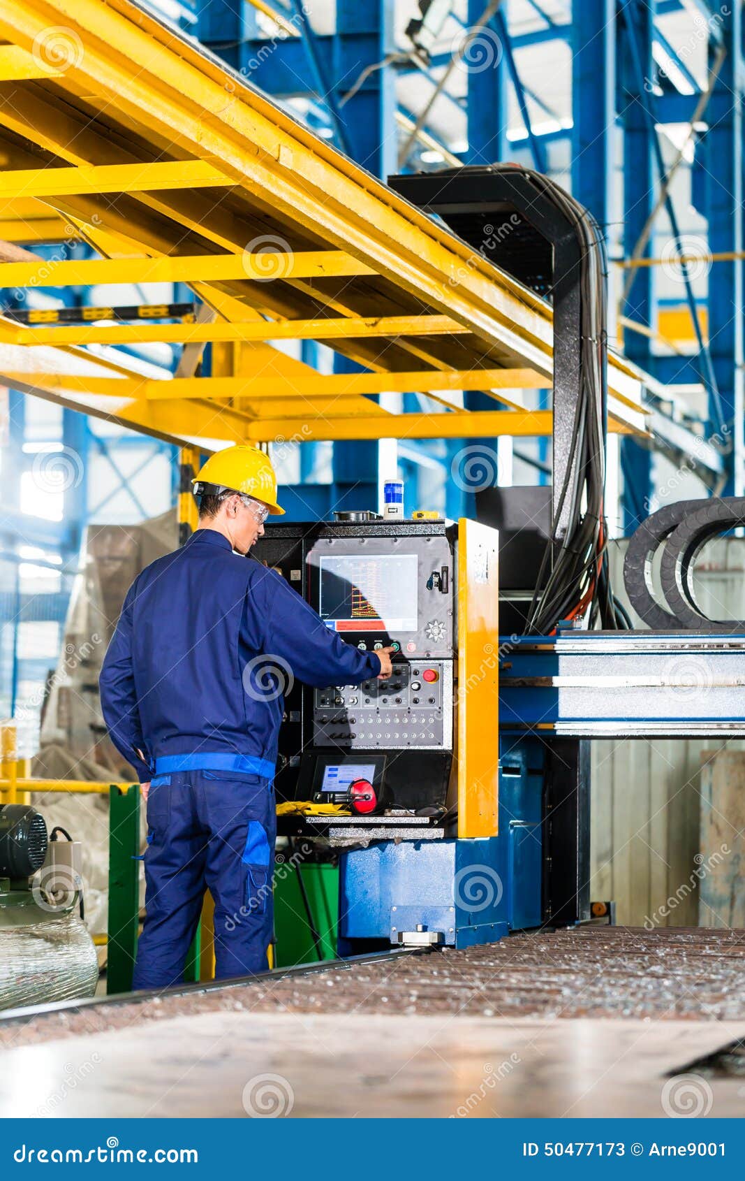 Worker in Manufacturing Plant at Machine Control Panel Stock Image ...