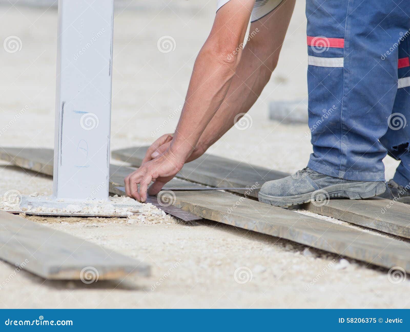 Worker Marking Plank for Cutting Stock Image - Image of equipment ...
