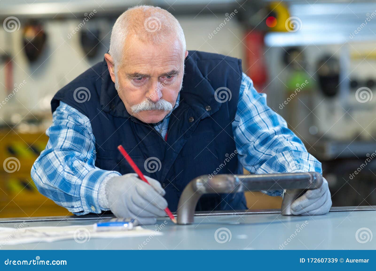 Worker Marking Spot for Handle Stock Image - Image of handle, precision ...