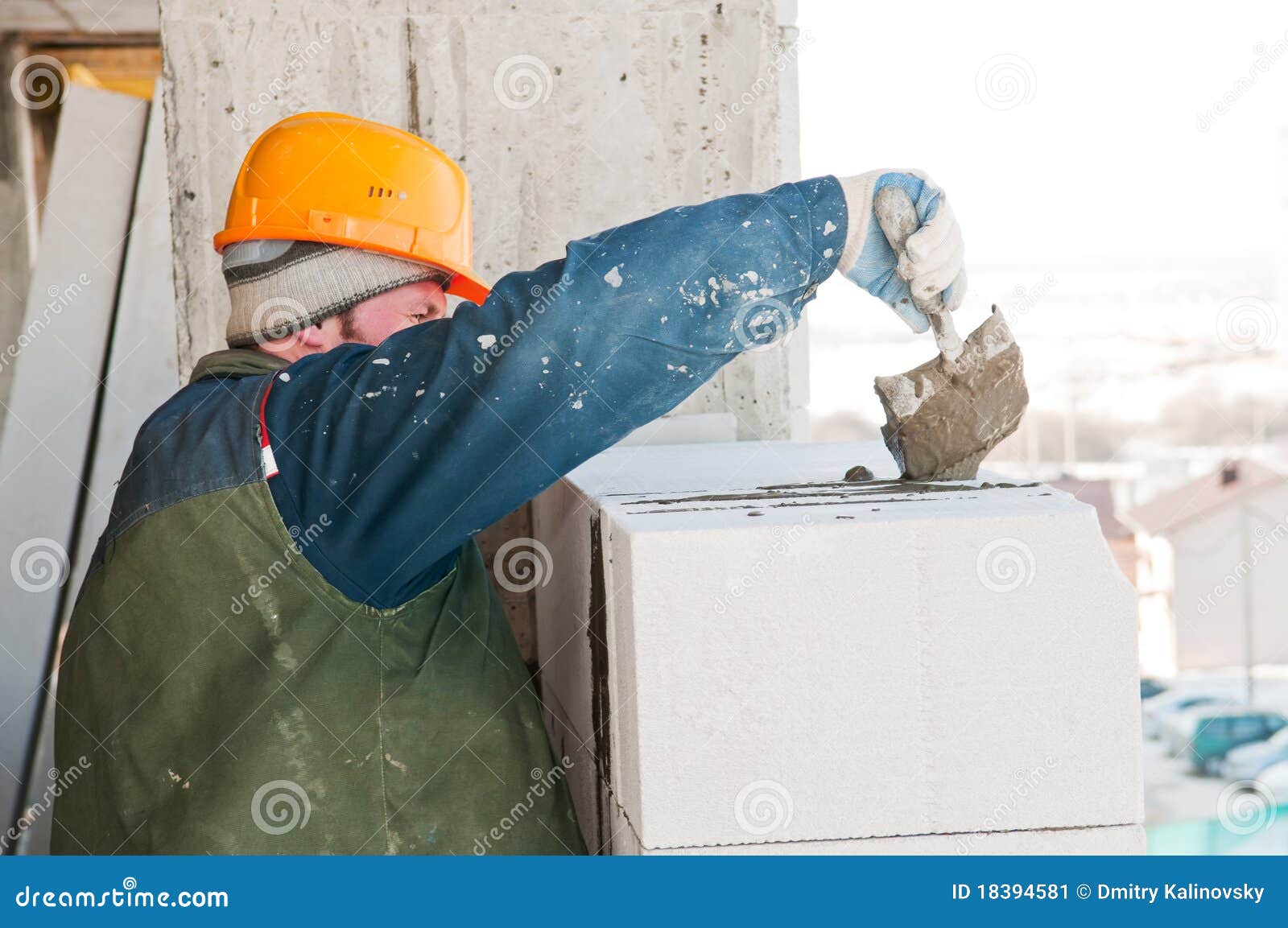 Worker Mason at Bricklaying Work Stock Image - Image of brickwork ...