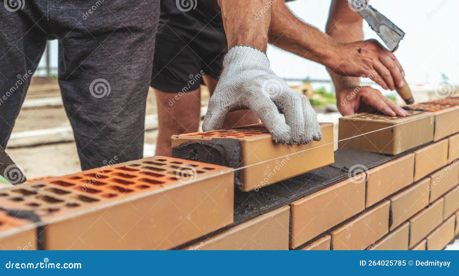Worker or Mason Hands Laying Bricks Close Up. Bricklayer Works at Brick ...