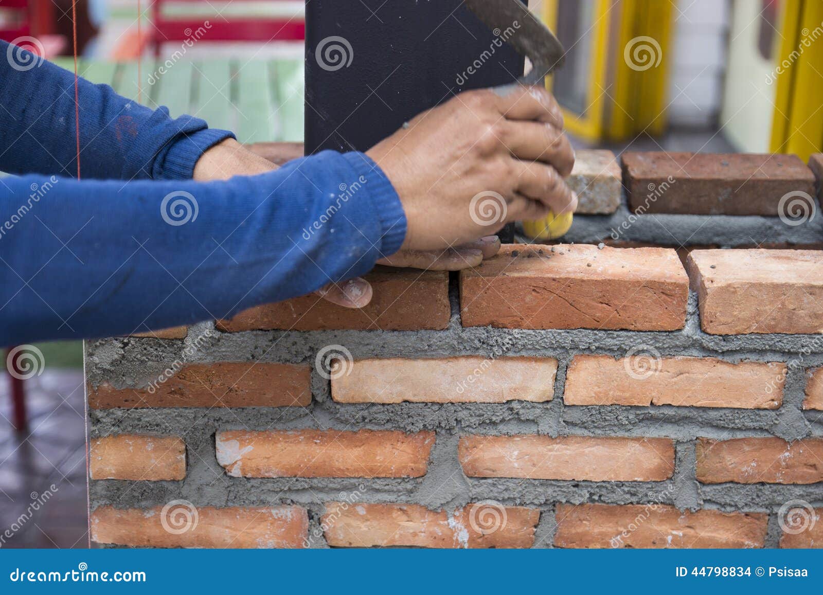 The Worker is Masoning the Brick Stock Photo - Image of masonry ...