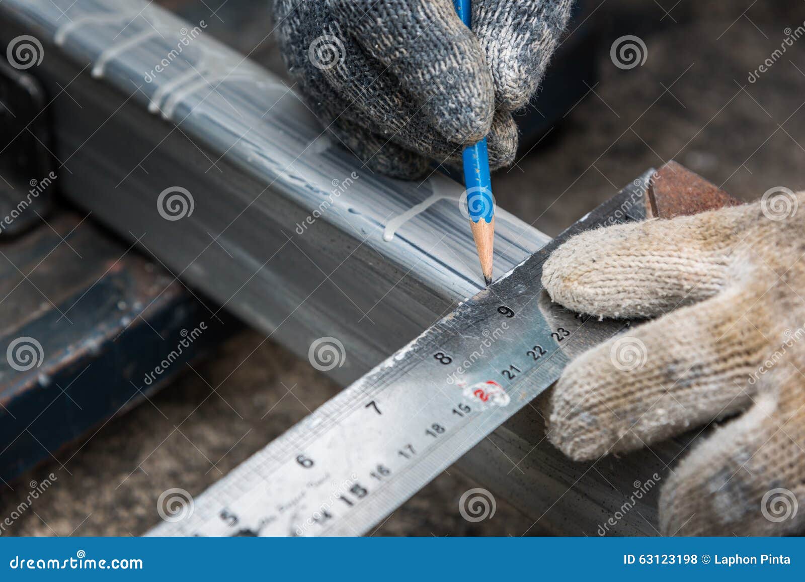 Worker Measurement the Steel Stock Photo - Image of drawing, weld: 63123198