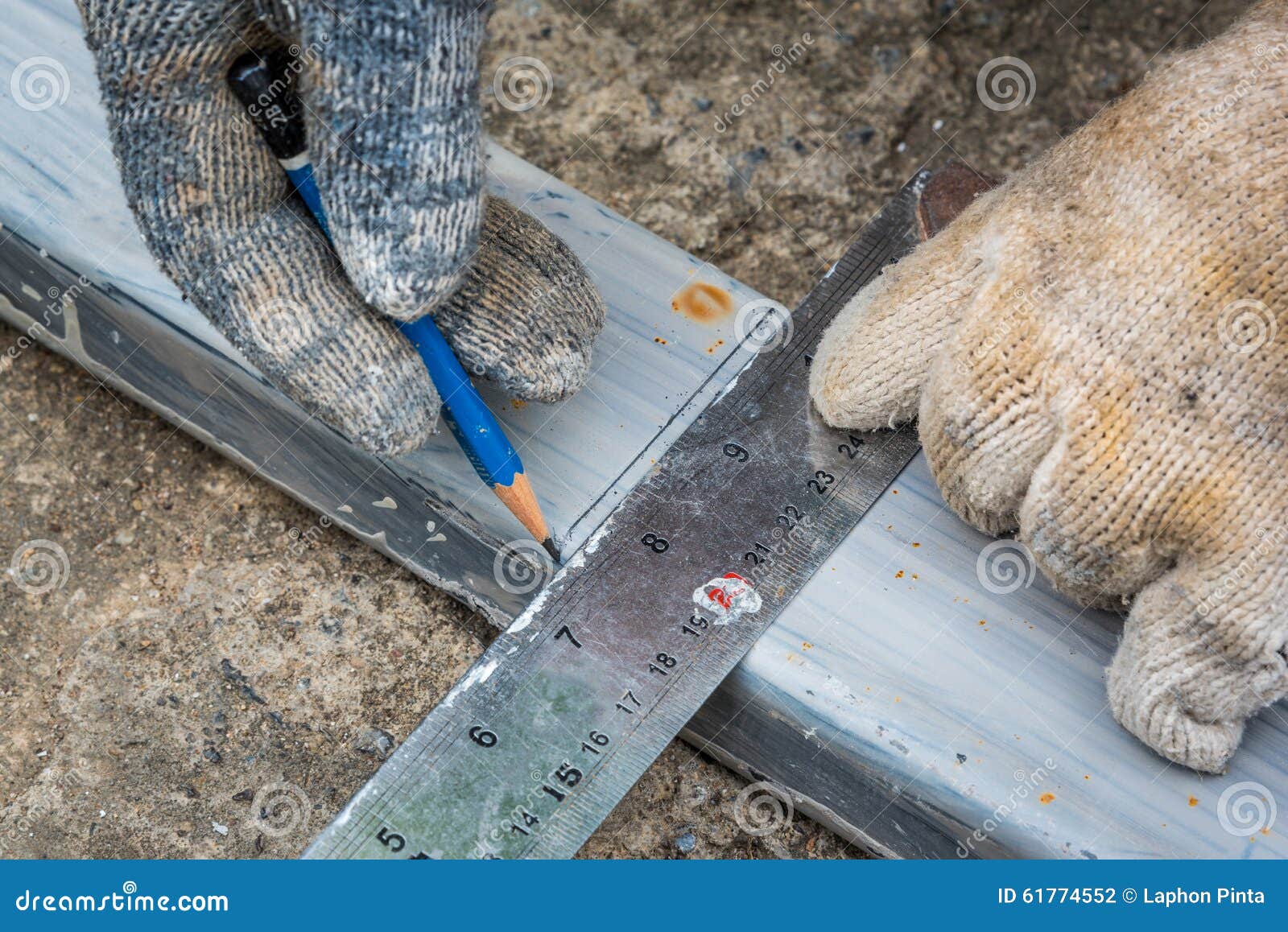 Worker Measurement the Steel with Square Triangle Scale Stock Photo ...