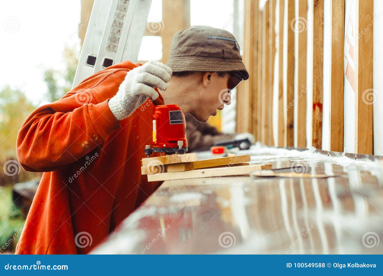 The Worker Measures the Level Stock Photo - Image of horizontal, align ...
