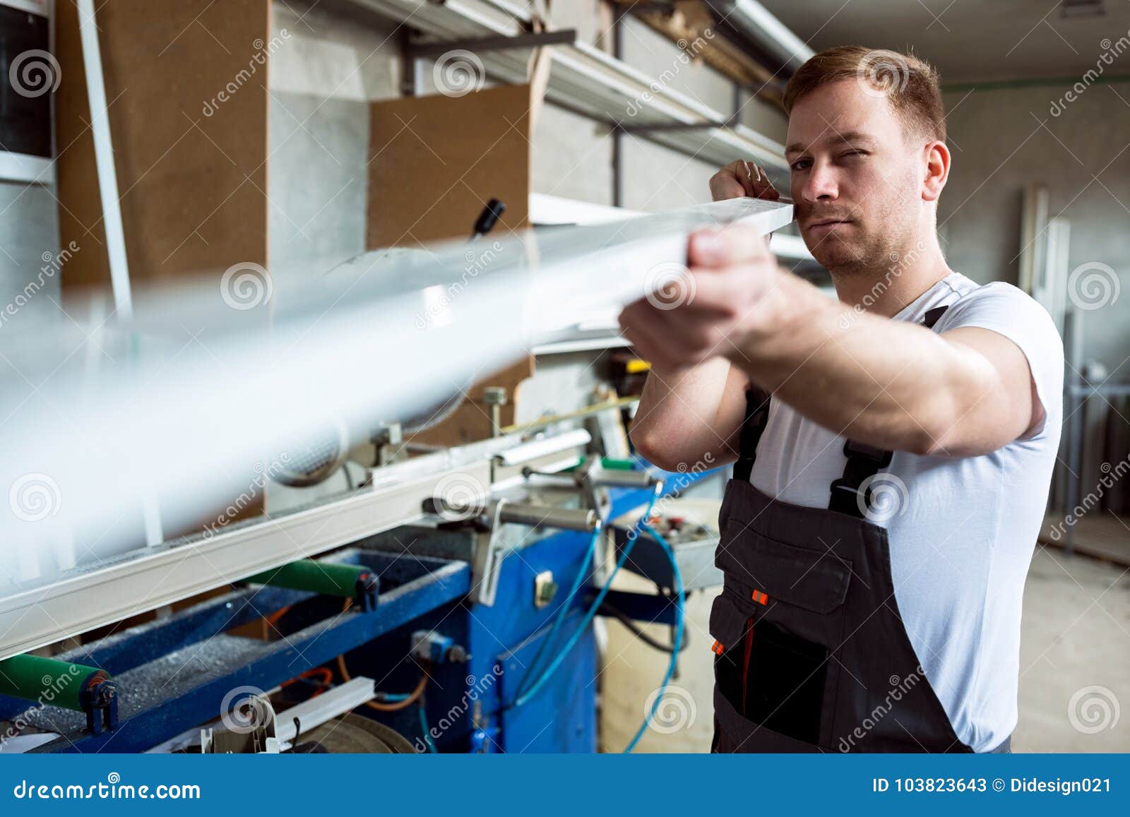 Worker Measures and Prepares Pvc Profiles Stock Image - Image of frame ...
