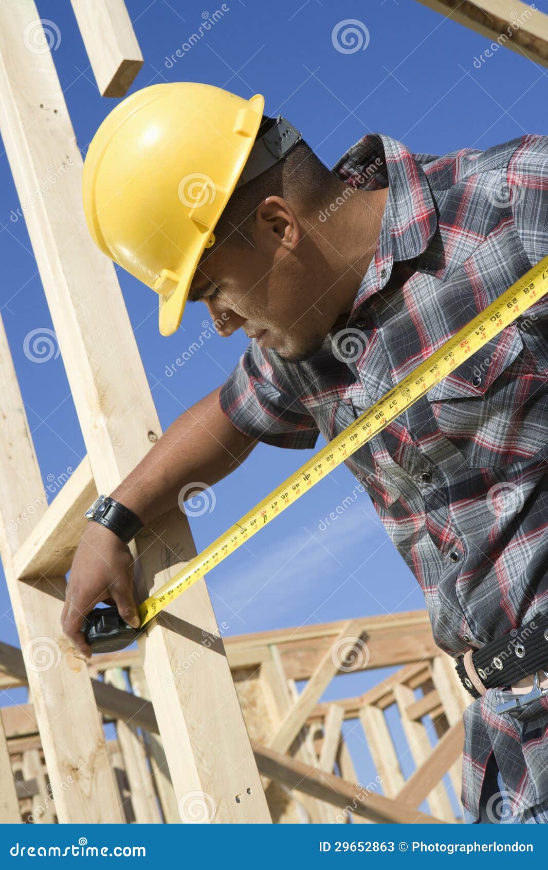 Worker Measuring Framework at Site Stock Image - Image of equipment ...