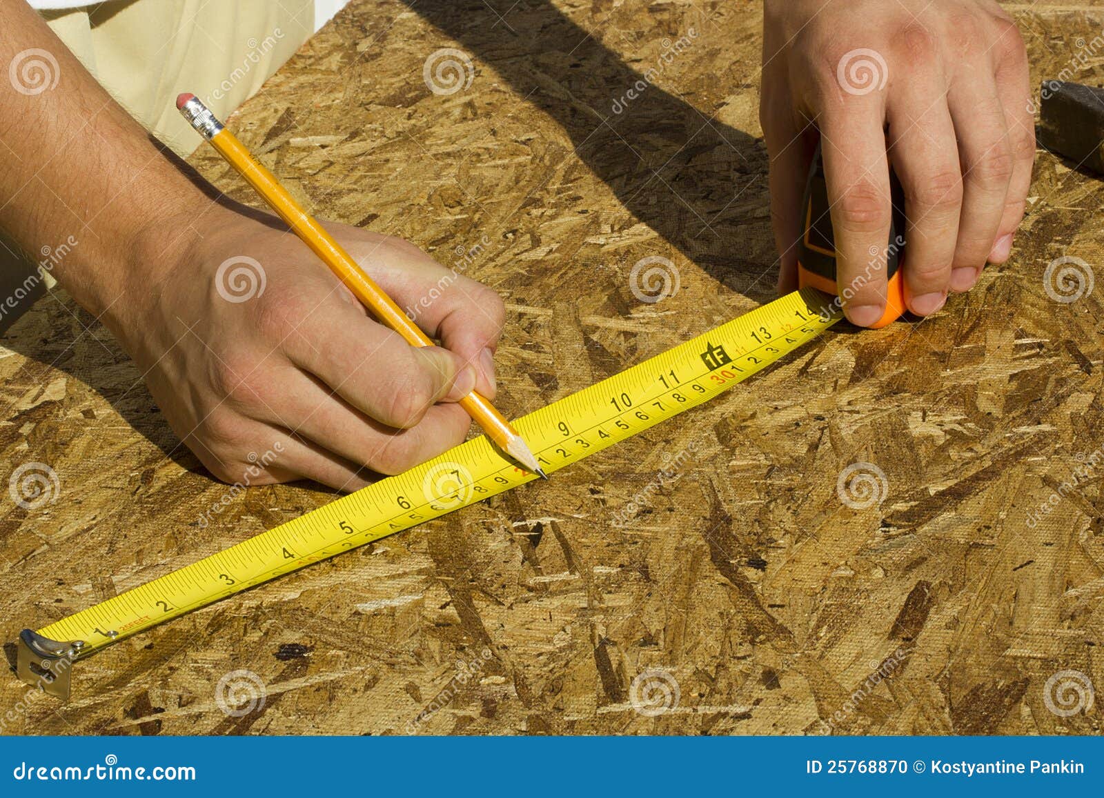 Worker Measuring Plywood stock photo. Image of ruler - 25768870