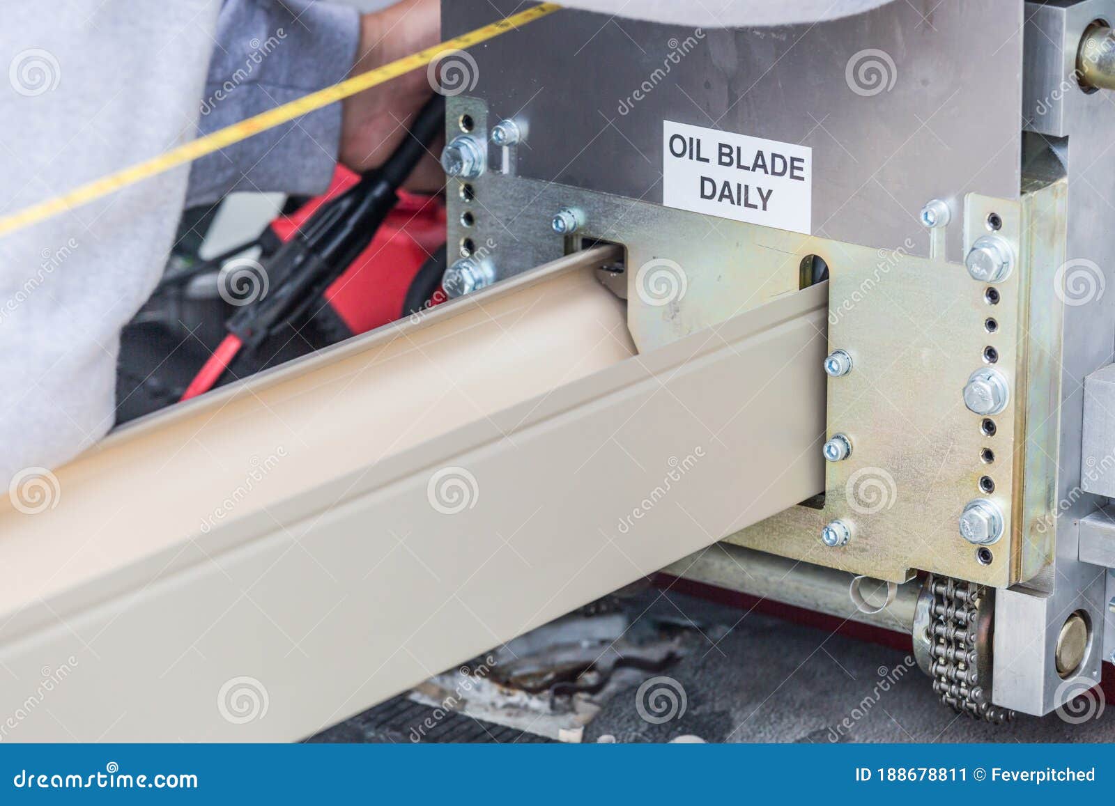 Worker Measuring Rain Gutter Processing through Seamless Shaping ...