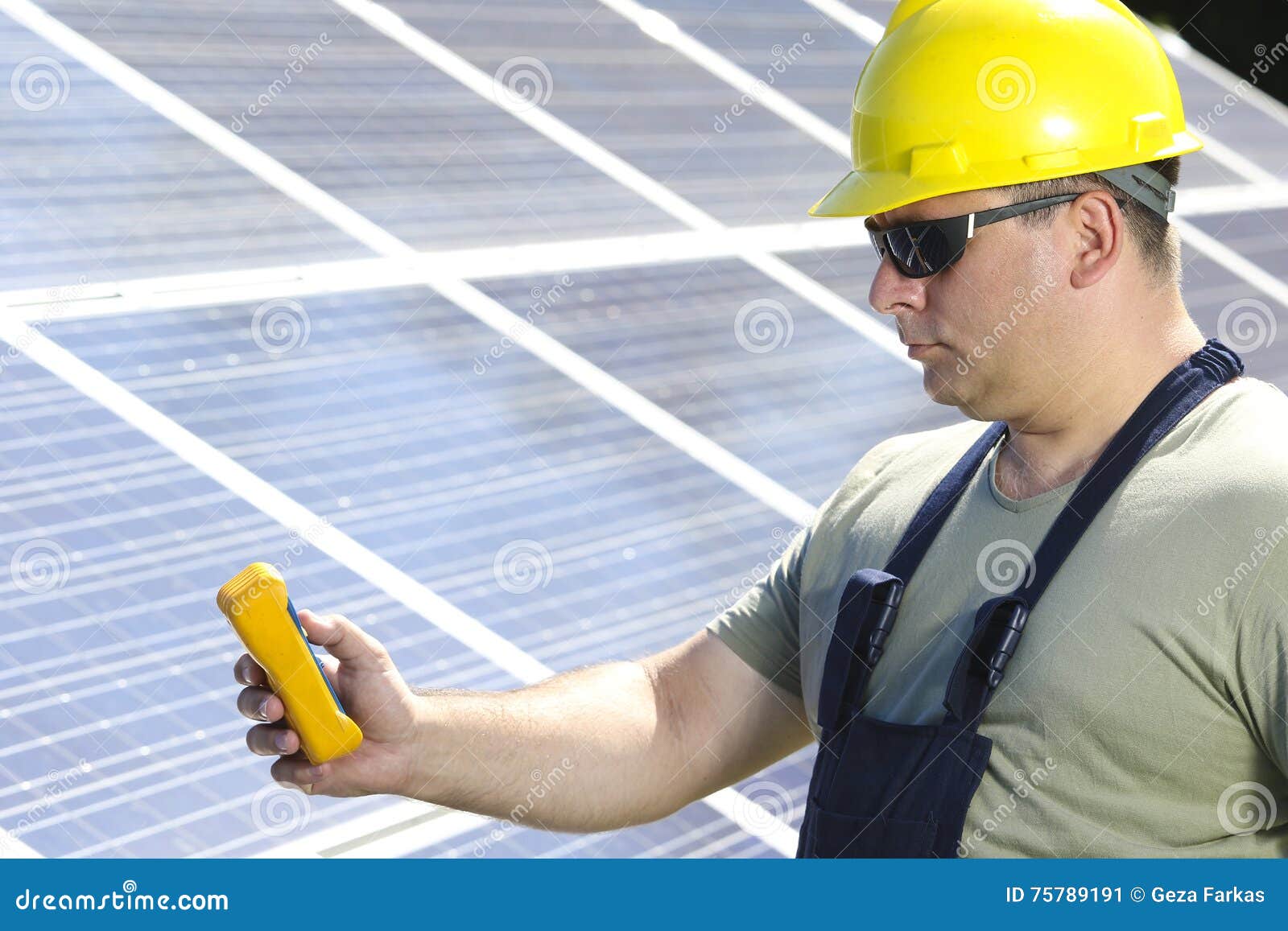 Worker is Measuring Solar Insolation on the Solar Power Plant Stock ...