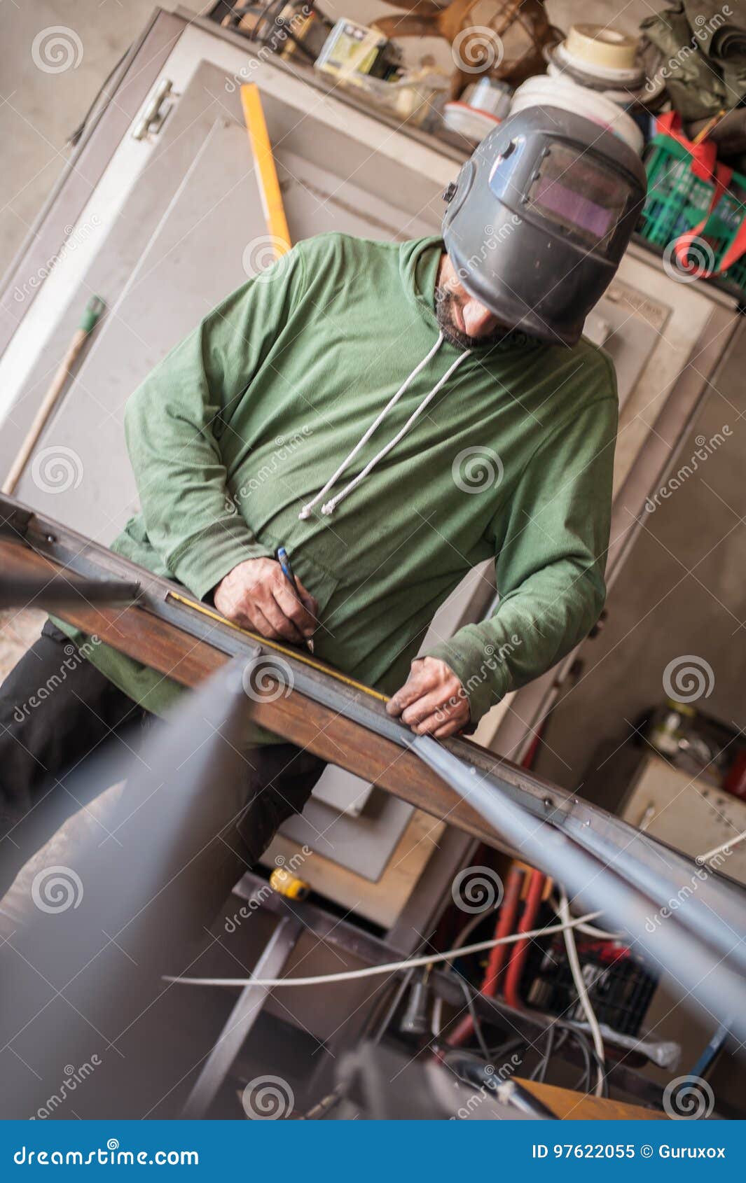 Worker Measuring Steel with Measuring Tape Stock Image - Image of ...