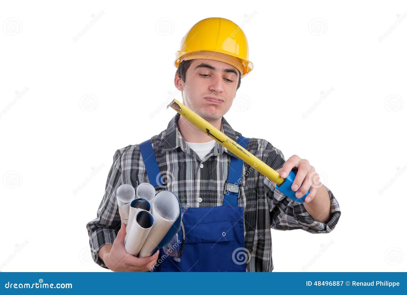 A Worker Measuring with a Tape Measure Stock Image - Image of tool ...