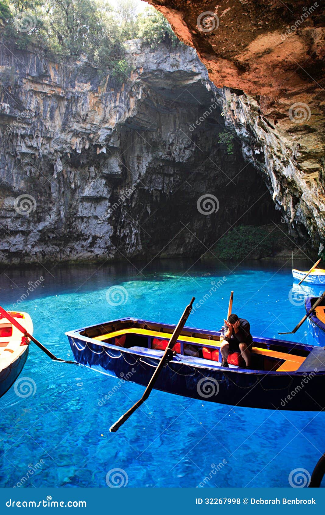 Worker in Melissani Cave editorial stock photo. Image of majestic ...