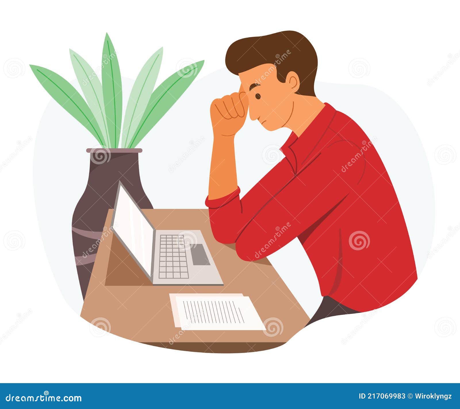 The Worker Men Look at Laptop and Thinking in the Office. Stock Vector ...