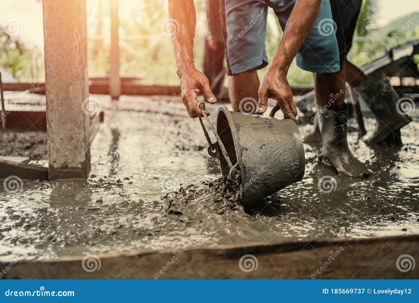 Worker Mix Cement Working in Construction Site Stock Image - Image of ...