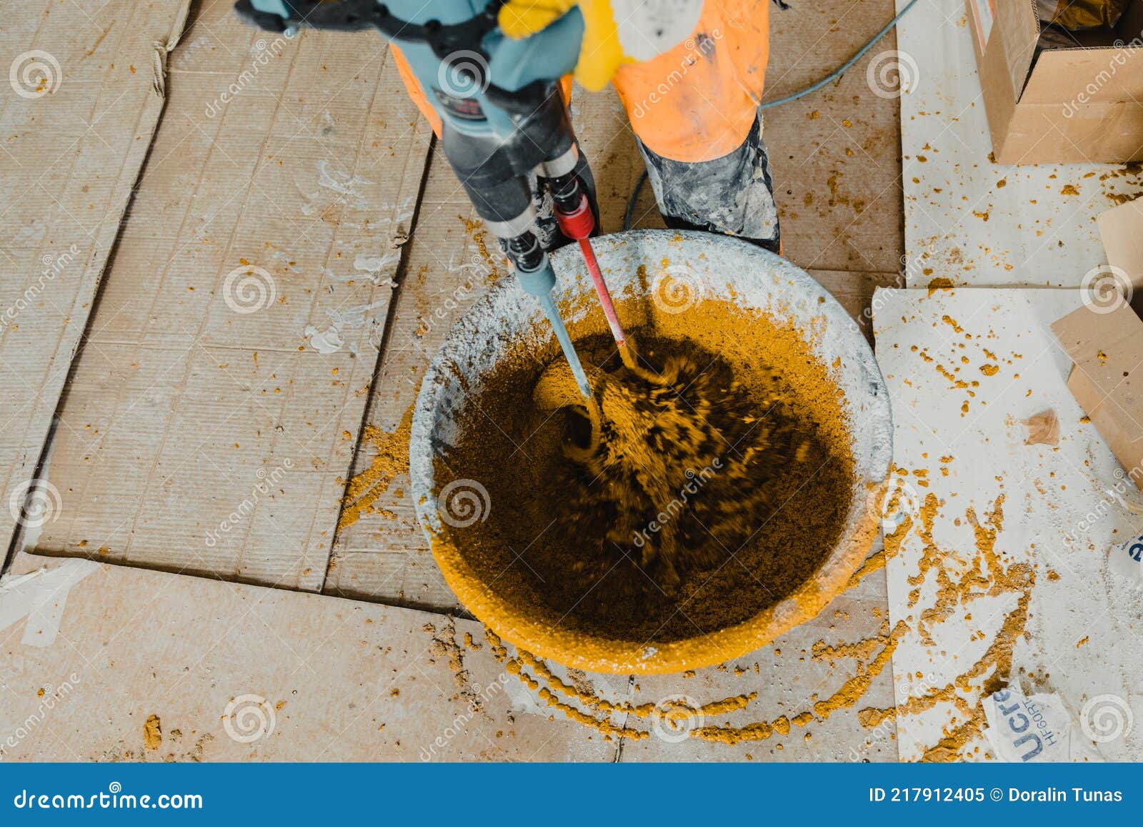 Worker Mixing Colored Polyurethane Mortar with Epoxy Resin Stock Image ...