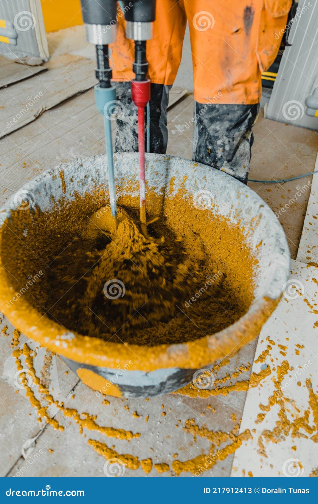 Worker Mixing Colored Polyurethane Mortar with Epoxy Resin Stock Image ...