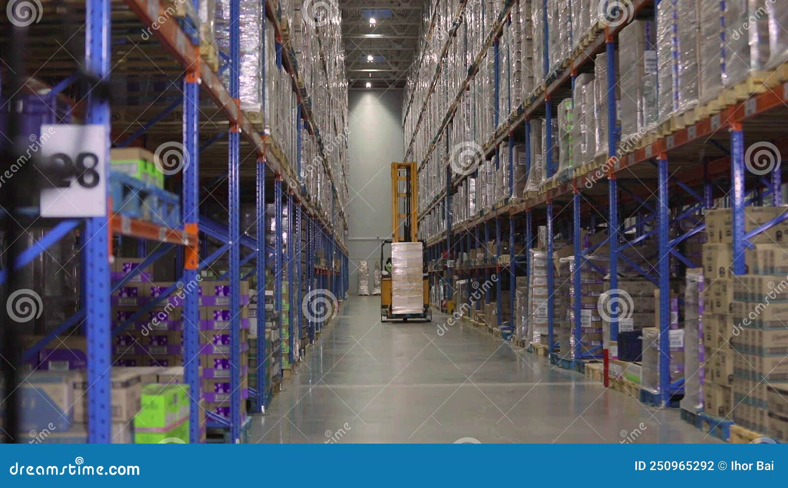 Forklift in a Modern Warehouse. Active Work in the Warehouse. Warehouse ...