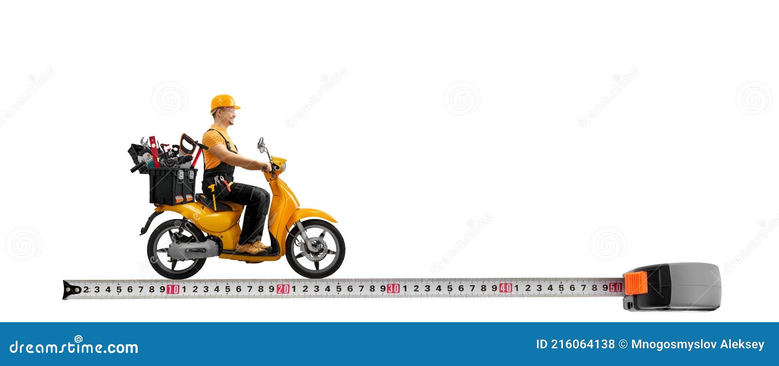 Worker on Motor Scooter Bring Construction Tool Stock Photo - Image of ...