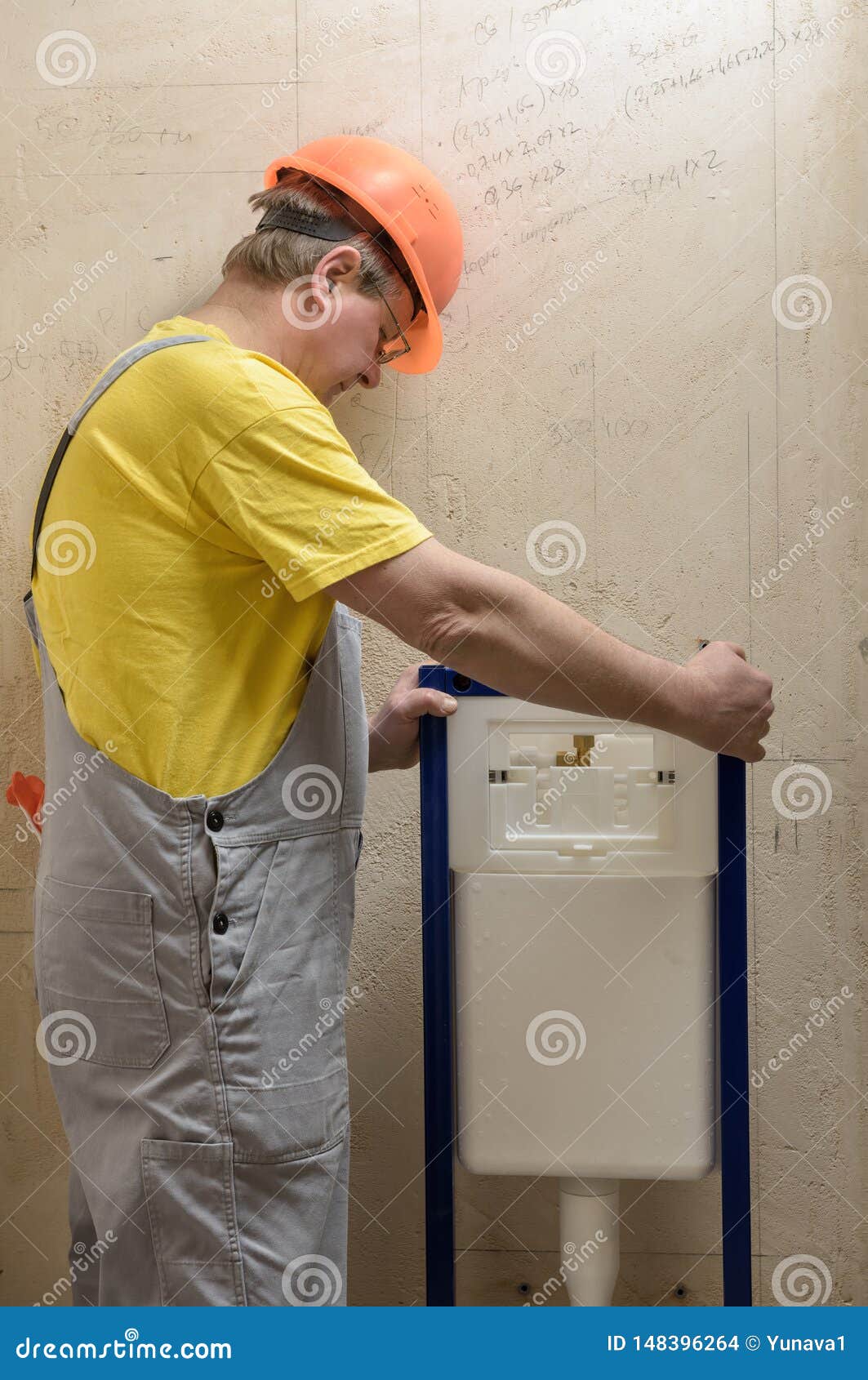 The Worker is Mounting a Built-in Toilet Tank Stock Photo - Image of ...