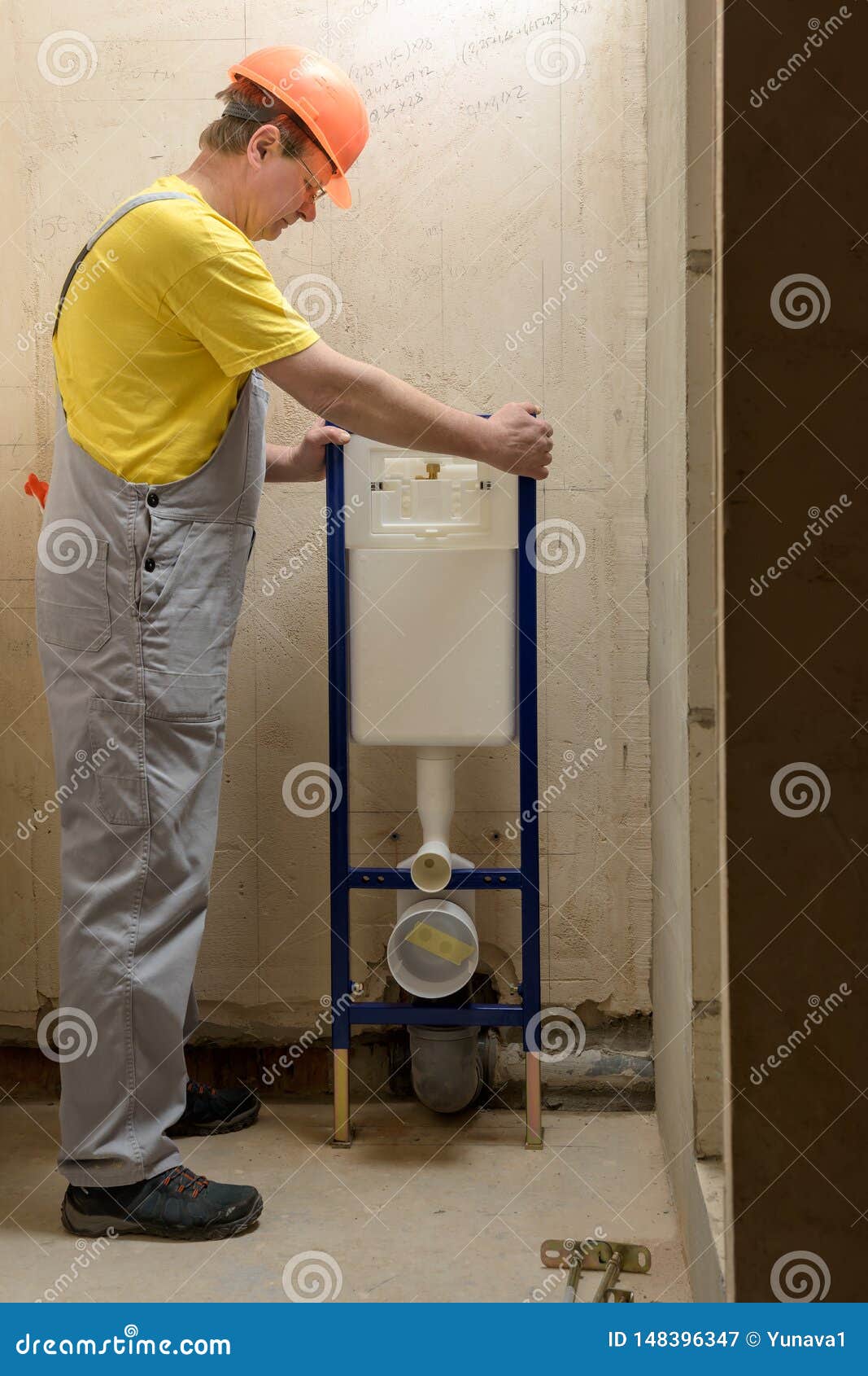 The Worker is Mounting a Built-in Toilet Tank Stock Image - Image of ...