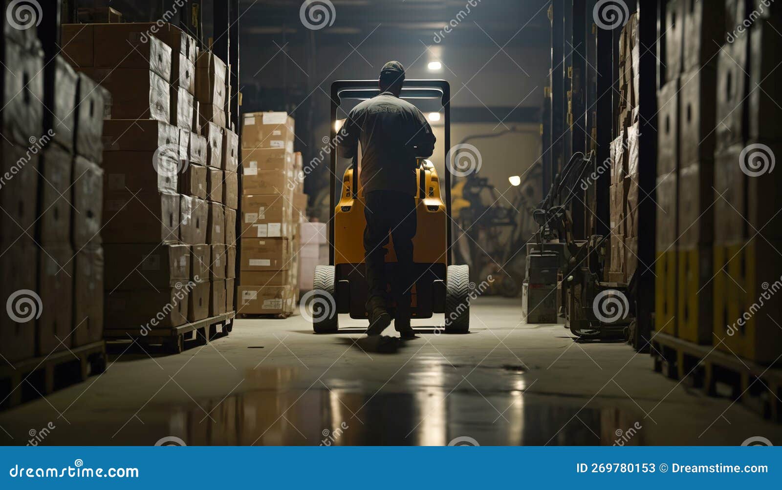 Worker Moving Boxes with a Manual Pallet Jack in a Warehouse ...