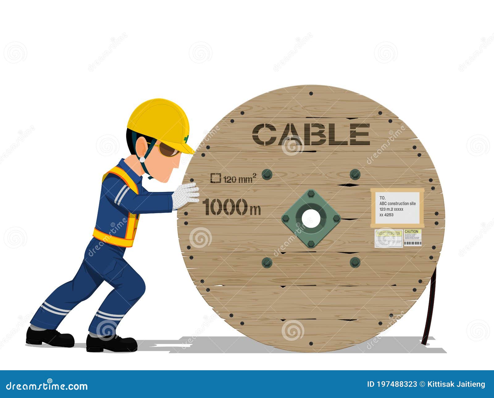 A Worker is Moving the Cable Drum on Transparent Background Stock ...