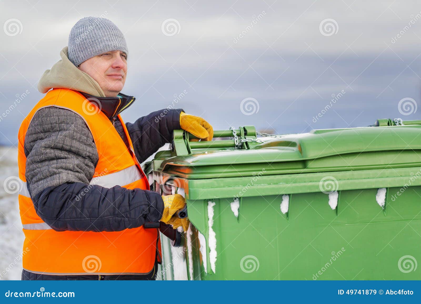 Worker Near the Garbage Containers in Winter Stock Image - Image of ...