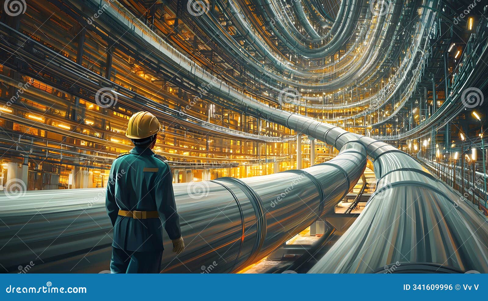 Worker Observing Intricate Pipeline System Stock Photo - Image of ...