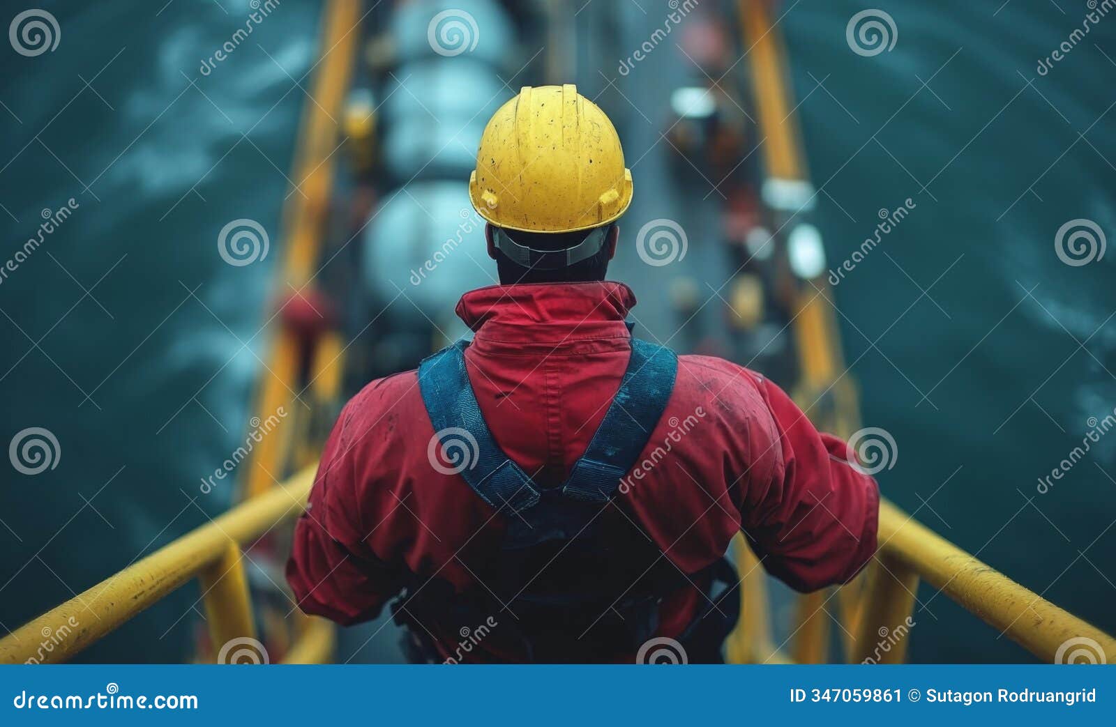 Worker Observing Offshore Oil Rig Operations Stock Illustration ...