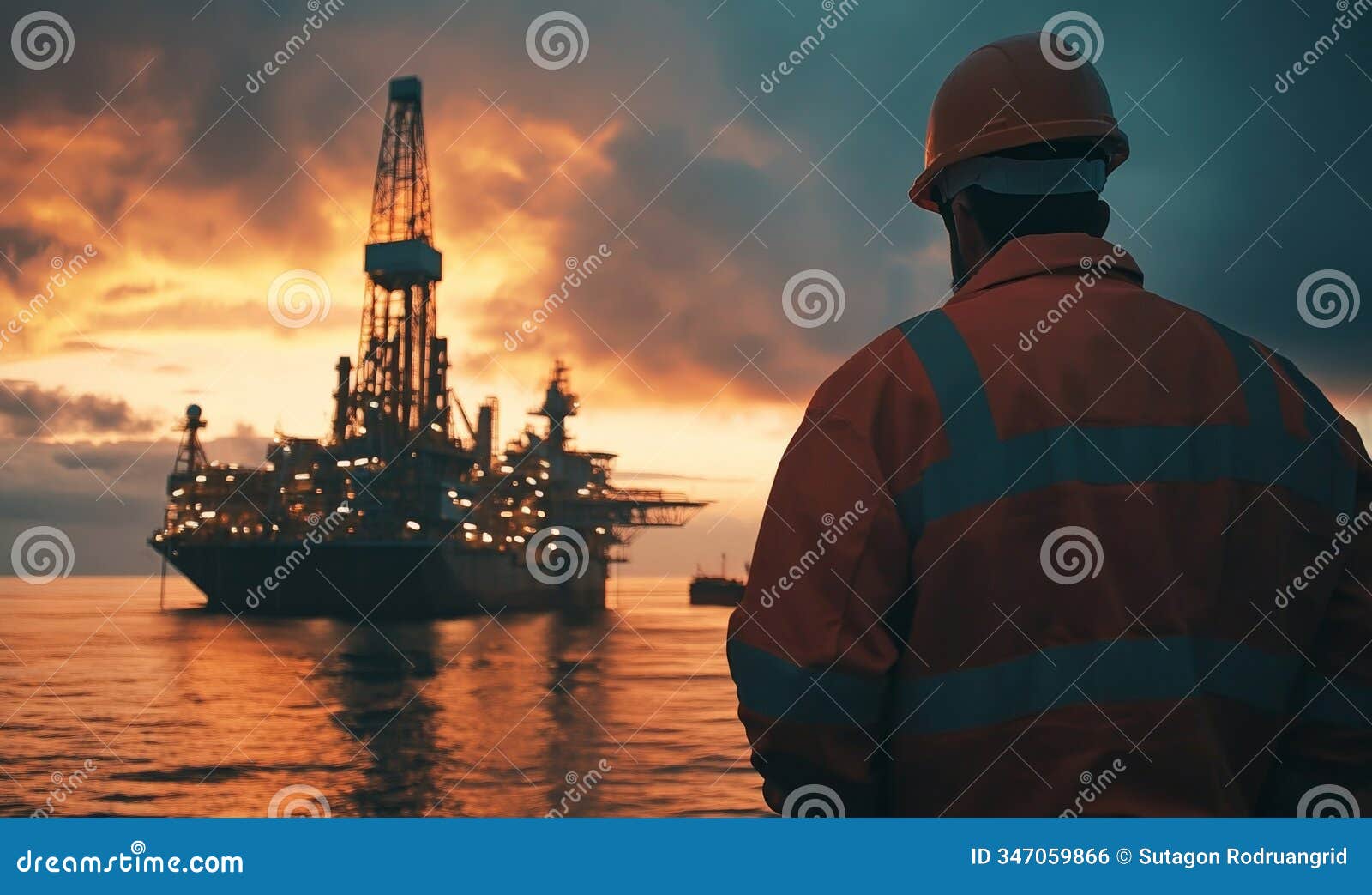Worker On Top Of An Offshore Wind Turbine Looking Proudly At The Vast ...