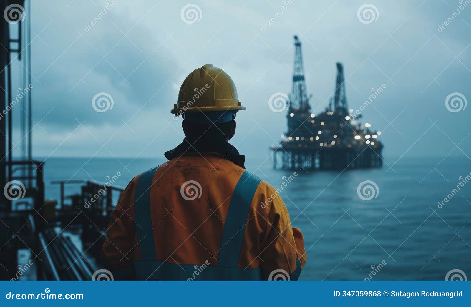 Worker On Top Of An Offshore Wind Turbine Looking Proudly At The Vast ...