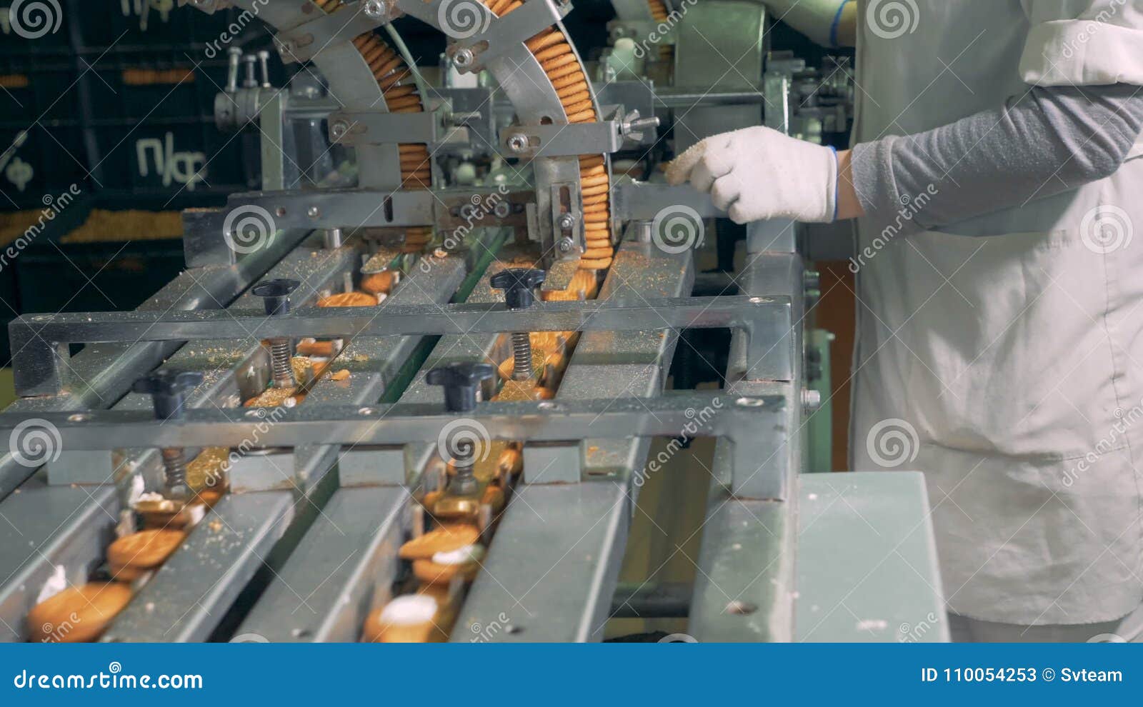 A Worker is Observing a Process of Making Cookies by a Factory Machine ...