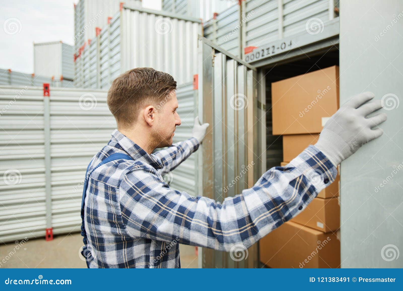 Worker Opening Cargo Container Stock Image - Image of young, foreman ...