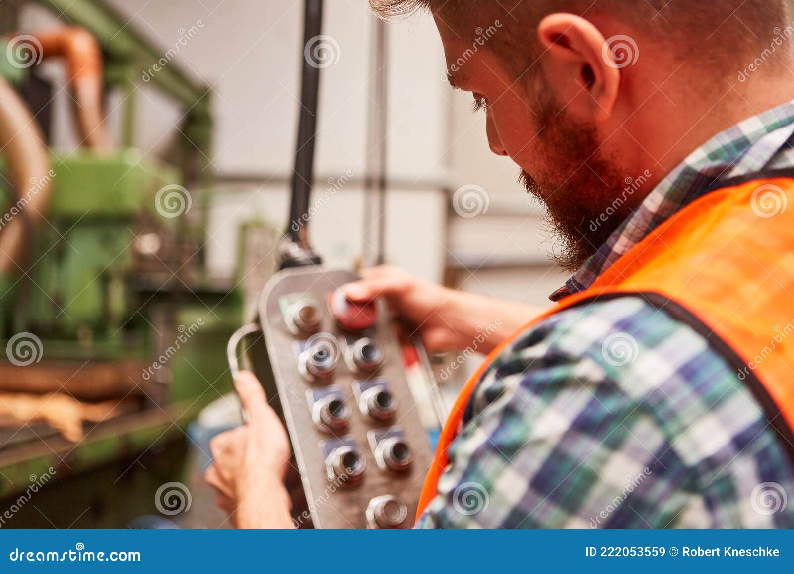 Worker Operates Buttons on the Control of a Machine Stock Image - Image ...