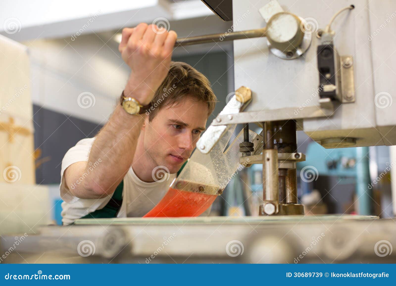 Worker Operates Glass Drilling Machine Stock Image - Image of industry ...