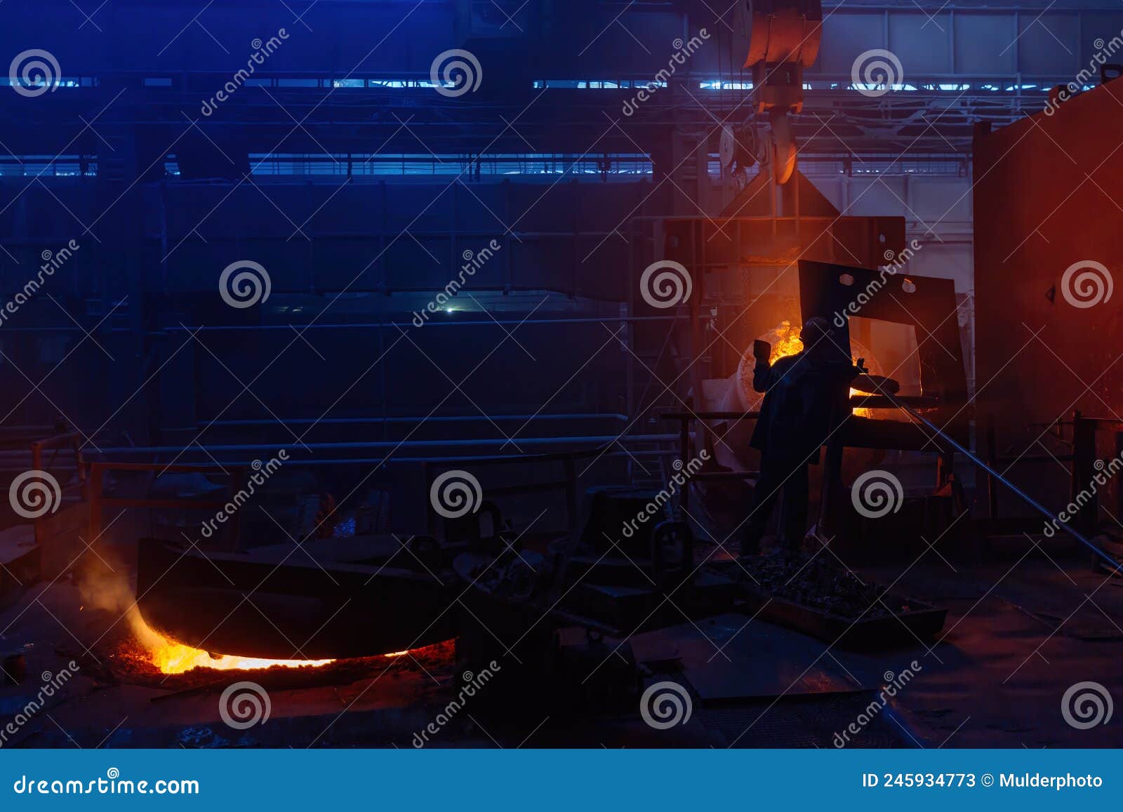 Worker Operates Metal Casting Process in Metallurgical Plant Stock ...