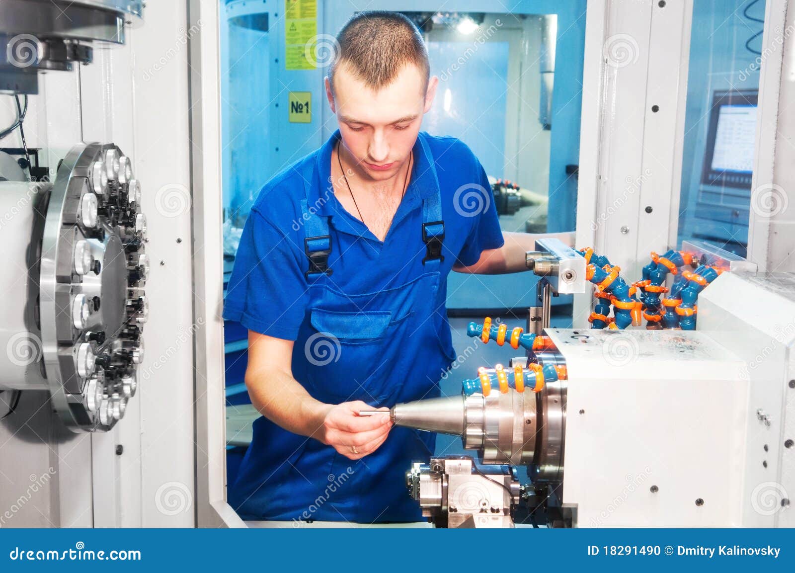 Worker Operating CNC Machine Center Stock Photo - Image of serviceman ...